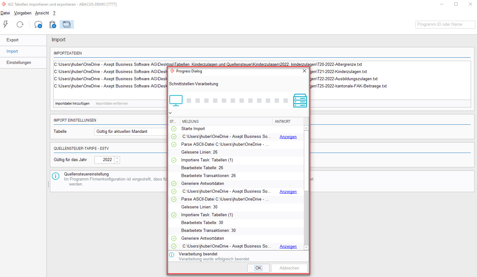 Tabellen für Kinderzulagen sowie Quellensteuer ins Abacus importieren